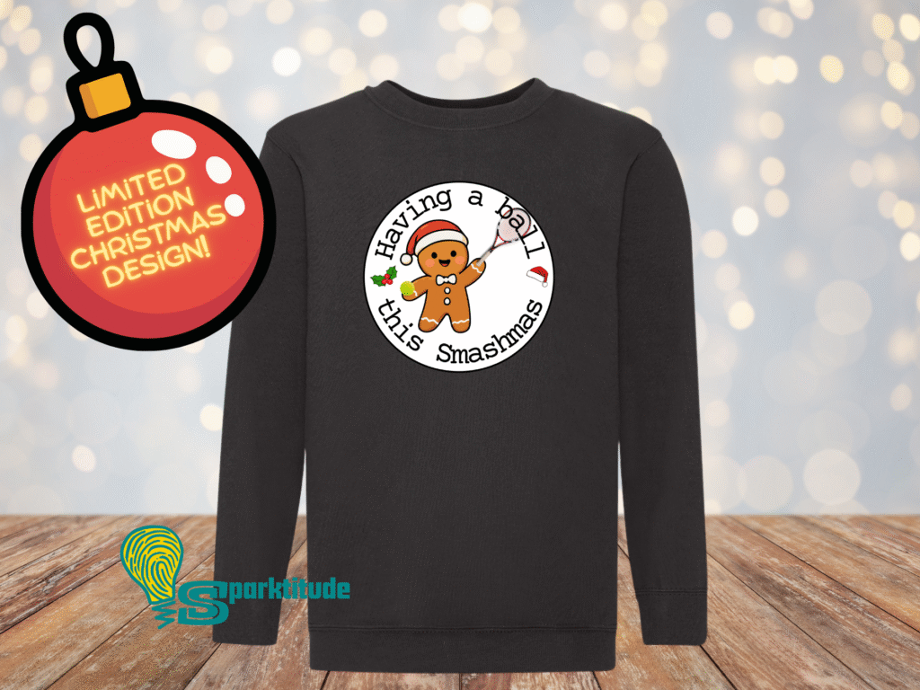 Gingerbread Man Tennis Christmas Jumper – Children’s Sizes – Sparktitude